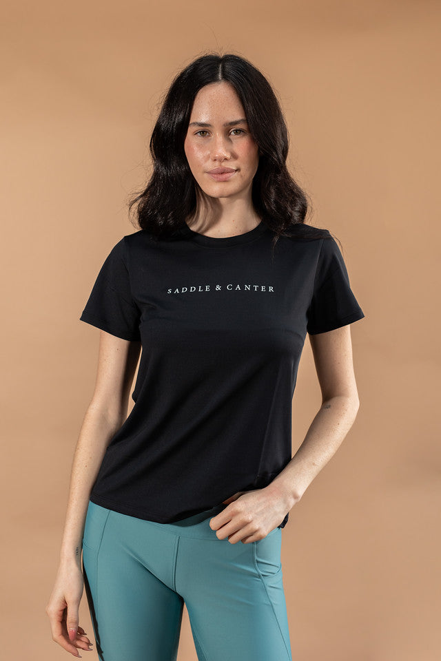 Women's Black Riding TShirt. Saddle & Canter Equestrian Clothing.